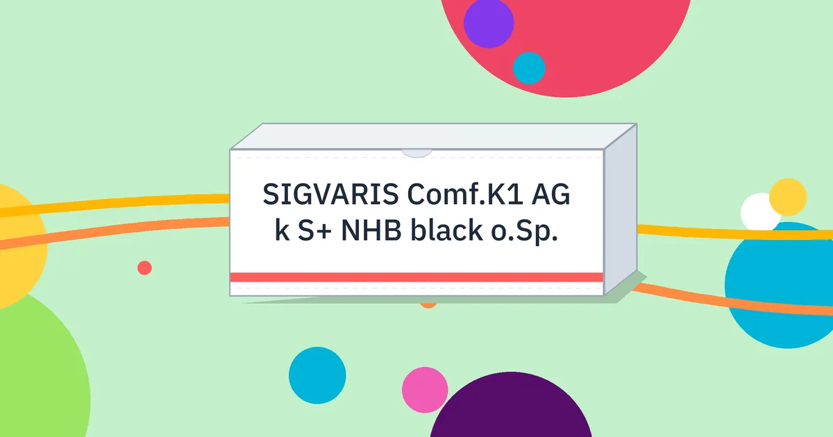 Symbolbild: Packung mit der Aufschrift SIGVARIS Comf.K1 AG k S+ NHB black o.Sp. (PZN 17099741) – Verfügbarkeit und Bezug in Apotheken in Frankfurt am Main