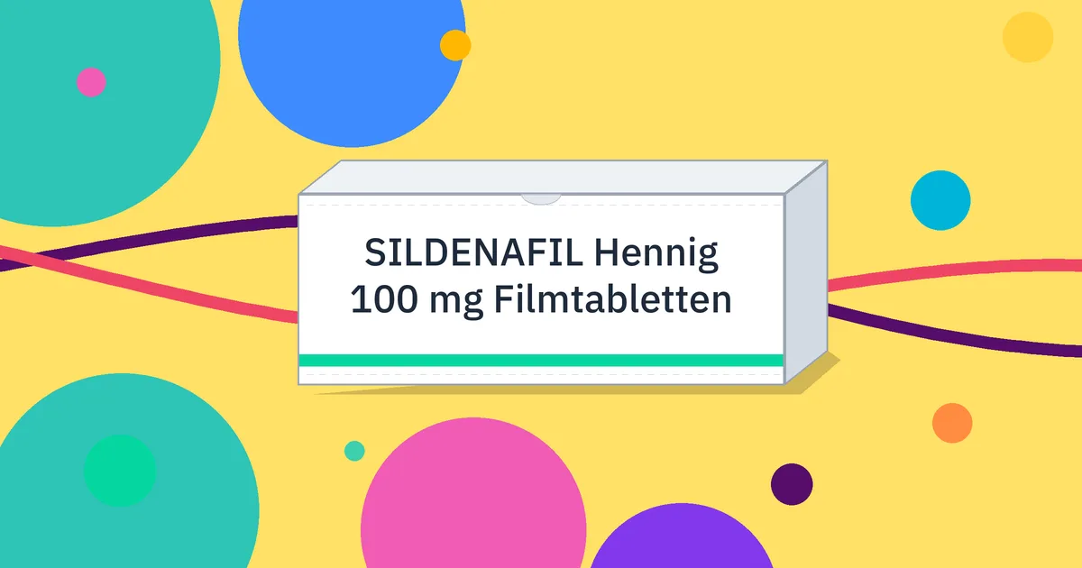 Symbolbild: Packung mit der Aufschrift SILDENAFIL Hennig 100 mg Filmtabletten (PZN 10962504) – Verfügbarkeit und Bezug in Apotheken in Frankfurt am Main