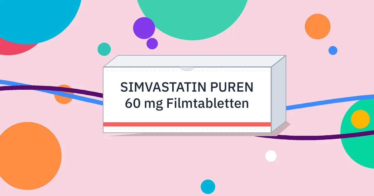 Symbolbild: Packung mit der Aufschrift SIMVASTATIN PUREN 60 mg Filmtabletten (PZN 16958596) – Verfügbarkeit und Bezug in Apotheken in Frankfurt am Main