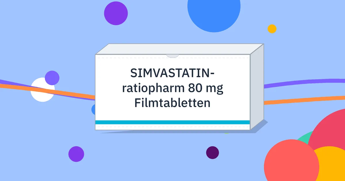 Symbolbild: Packung mit der Aufschrift SIMVASTATIN-ratiopharm 80 mg Filmtabletten (PZN 00895729) – Verfügbarkeit und Bezug in Apotheken in Frankfurt am Main