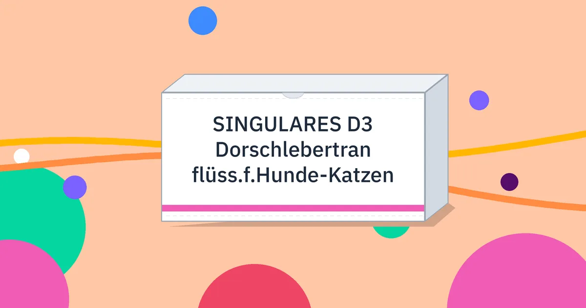 Symbolbild: Packung mit der Aufschrift SINGULARES D3 Dorschlebertran flüss.f.Hunde-Katzen (PZN 14358805) – Verfügbarkeit und Bezug in Apotheken in Frankfurt am Main