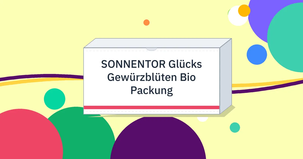 Symbolbild: Packung mit der Aufschrift SONNENTOR Glücks Gewürzblüten Bio Packung (PZN 18903228) – Verfügbarkeit und Bezug in Apotheken in Frankfurt am Main