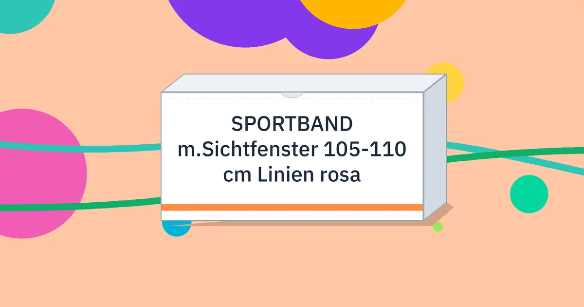 Symbolbild: Packung mit der Aufschrift SPORTBAND m.Sichtfenster 105-110 cm Linien rosa (PZN 17837529) – Verfügbarkeit und Bezug in Apotheken in Frankfurt am Main