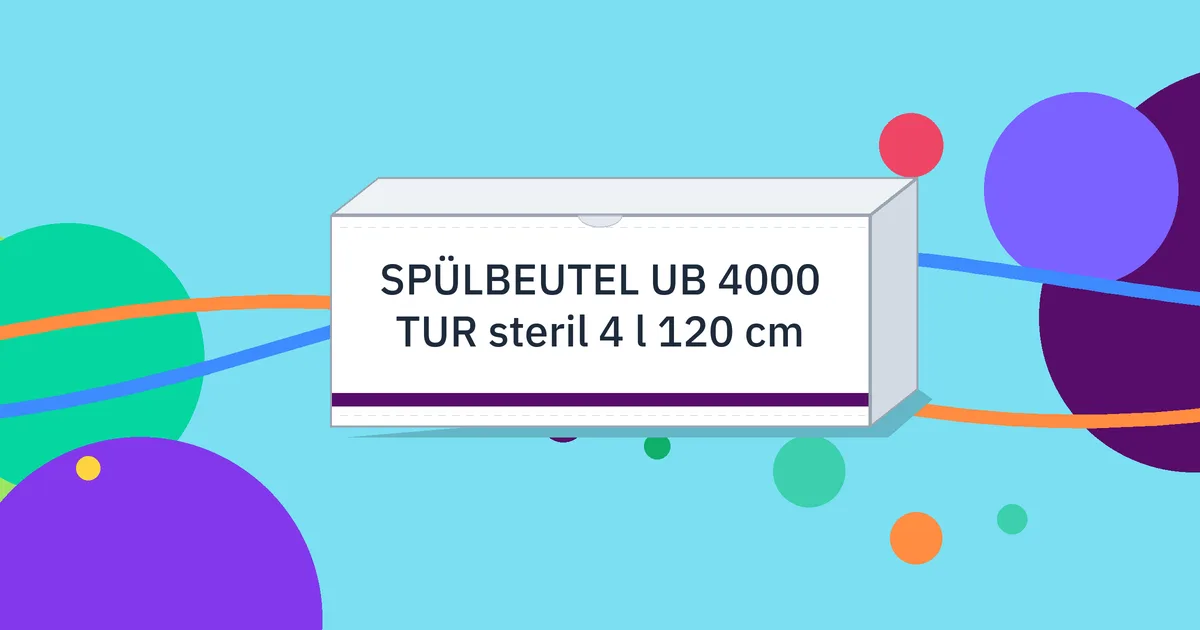 Symbolbild: Packung mit der Aufschrift SPÜLBEUTEL UB 4000 TUR steril 4 l 120 cm (PZN 06189004) – Verfügbarkeit und Bezug in Apotheken in Frankfurt am Main
