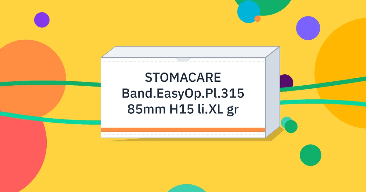 Symbolbild: Packung mit der Aufschrift STOMACARE Band.EasyOp.Pl.315 85mm H15 li.XL gr (PZN 17905768) – Verfügbarkeit und Bezug in Apotheken in Frankfurt am Main