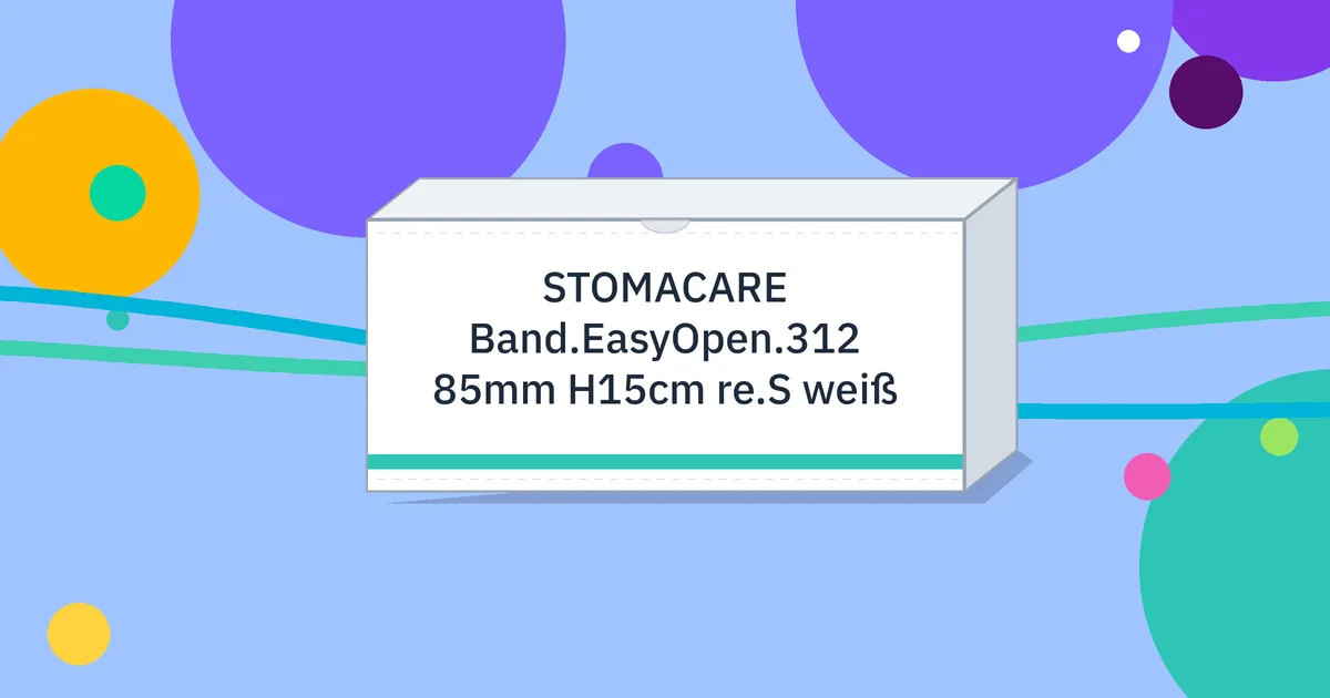 Symbolbild: Packung mit der Aufschrift STOMACARE Band.EasyOpen.312 85mm H15cm re.S weiß (PZN 09437750) – Verfügbarkeit und Bezug in Apotheken in Frankfurt am Main