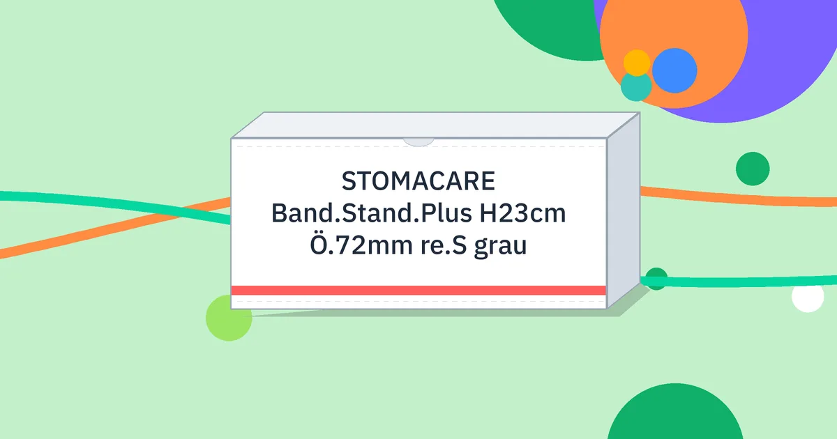 Symbolbild: Packung mit der Aufschrift STOMACARE Band.Stand.Plus H23cm Ö.72mm re.S grau (PZN 16751079) – Verfügbarkeit und Bezug in Apotheken in Frankfurt am Main