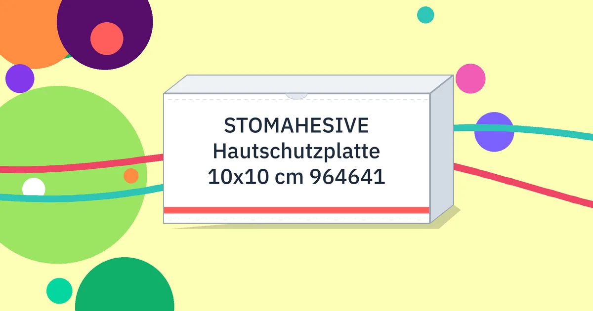 Symbolbild: Packung mit der Aufschrift STOMAHESIVE Hautschutzplatte 10x10 cm 964641 (PZN 09378438) – Verfügbarkeit und Bezug in Apotheken in Frankfurt am Main