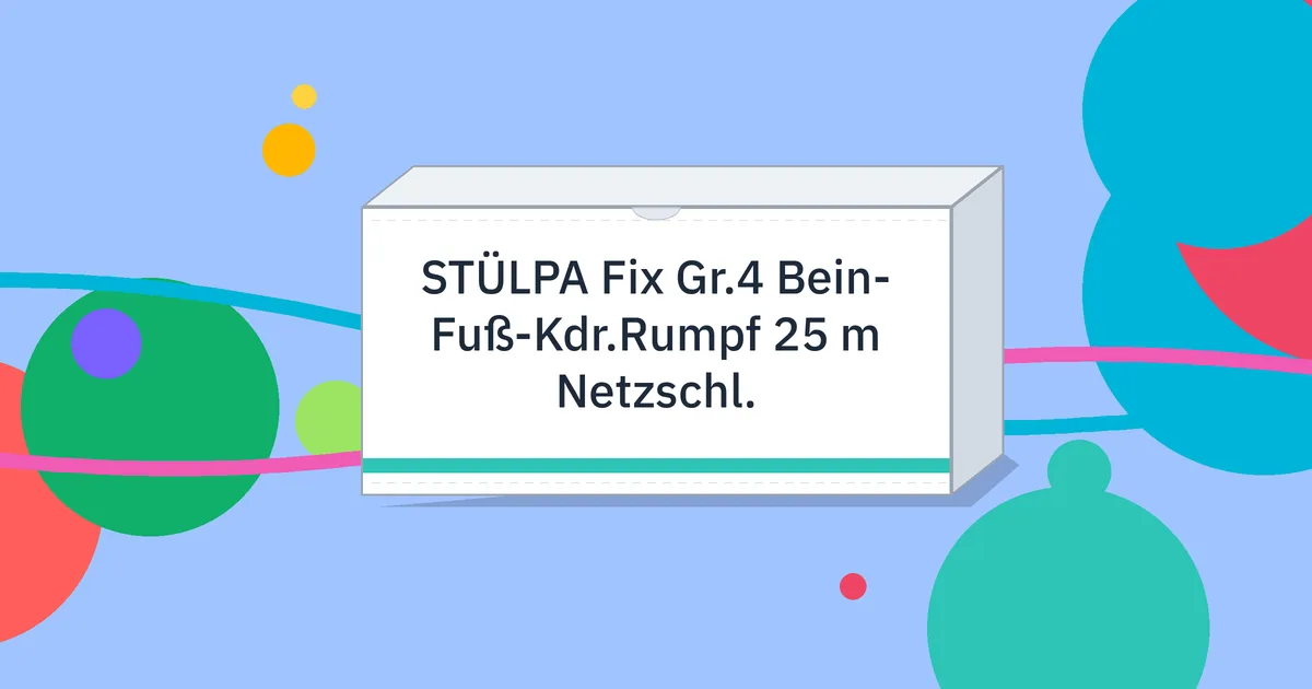 Symbolbild: Packung mit der Aufschrift STÜLPA Fix Gr.4 Bein-Fuß-Kdr.Rumpf 25 m Netzschl. (PZN 17605718) – Verfügbarkeit und Bezug in Apotheken in Frankfurt am Main
