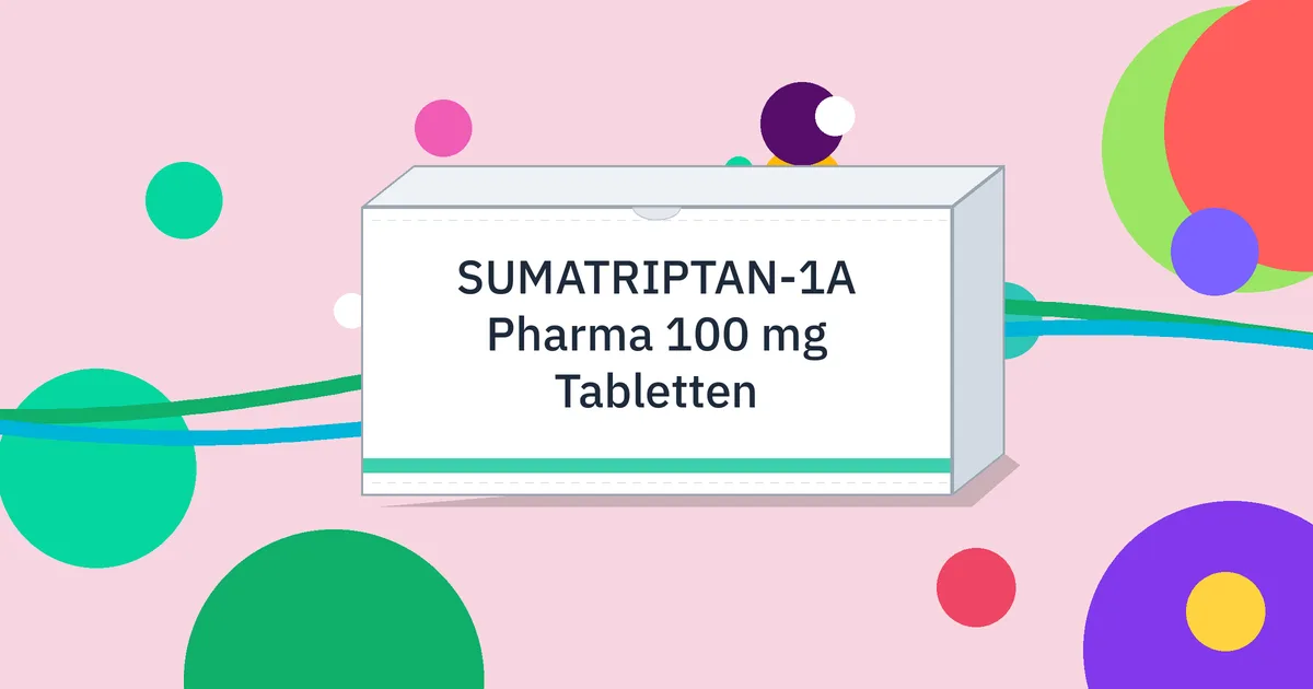 Symbolbild: Packung mit der Aufschrift SUMATRIPTAN-1A Pharma 100 mg Tabletten (PZN 06313728) – Verfügbarkeit und Bezug in Apotheken in Frankfurt am Main