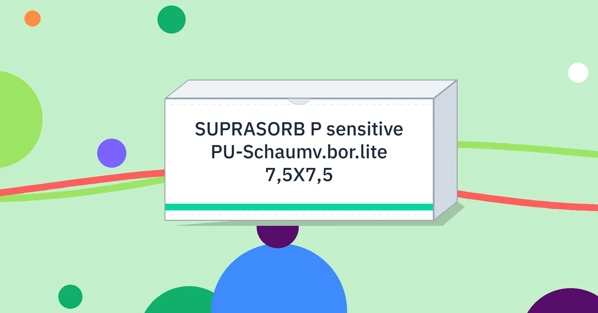 Symbolbild: Packung mit der Aufschrift SUPRASORB P sensitive PU-Schaumv.bor.lite 7,5X7,5 (PZN 16503855) – Verfügbarkeit und Bezug in Apotheken in Frankfurt am Main