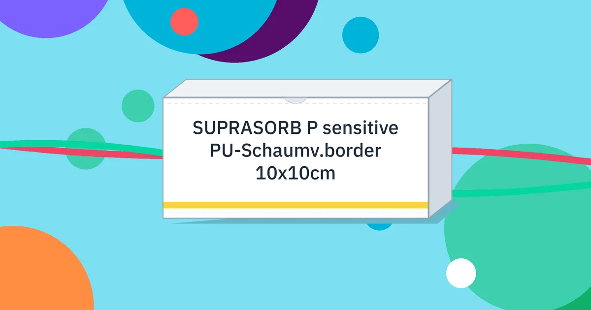Symbolbild: Packung mit der Aufschrift SUPRASORB P sensitive PU-Schaumv.border 10x10cm (PZN 18052434) – Verfügbarkeit und Bezug in Apotheken in Frankfurt am Main