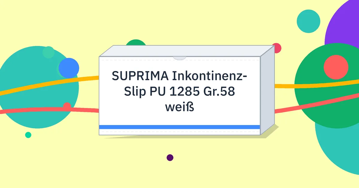 Symbolbild: Packung mit der Aufschrift SUPRIMA Inkontinenz-Slip PU 1285 Gr.58 weiß (PZN 12484500) – Verfügbarkeit und Bezug in Apotheken in Frankfurt am Main
