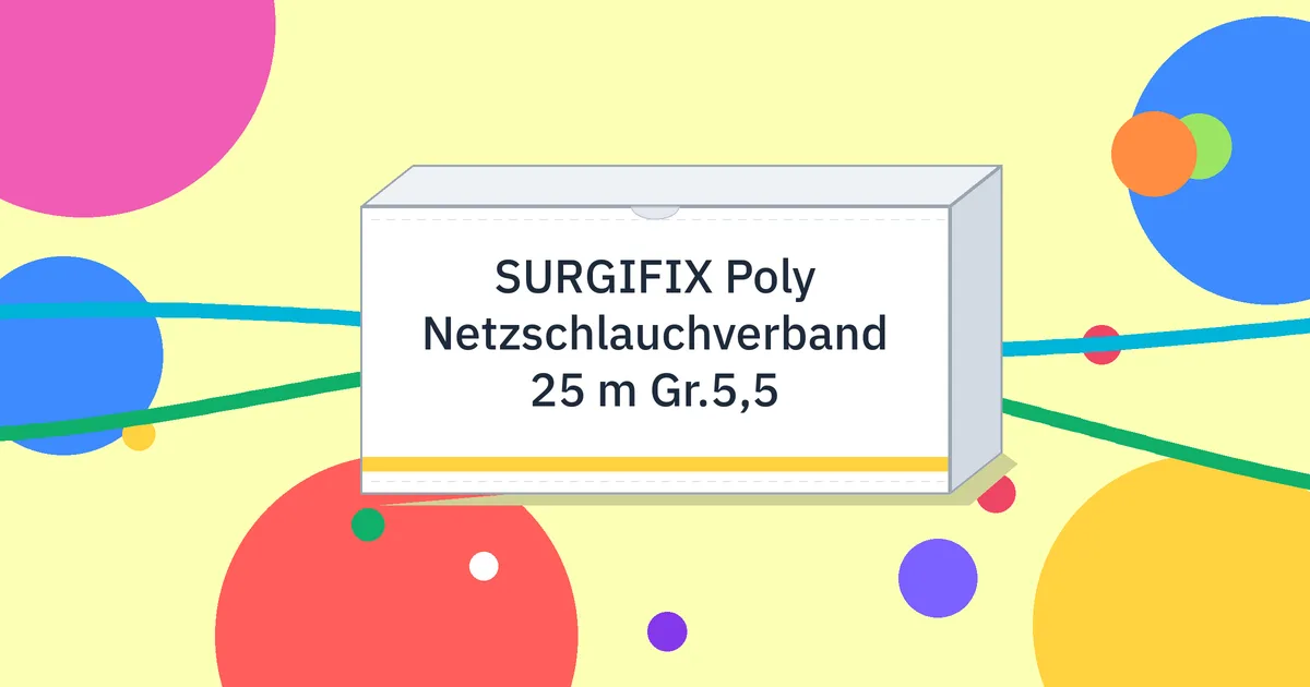Symbolbild: Packung mit der Aufschrift SURGIFIX Poly Netzschlauchverband 25 m Gr.5,5 (PZN 18386543) – Verfügbarkeit und Bezug in Apotheken in Frankfurt am Main