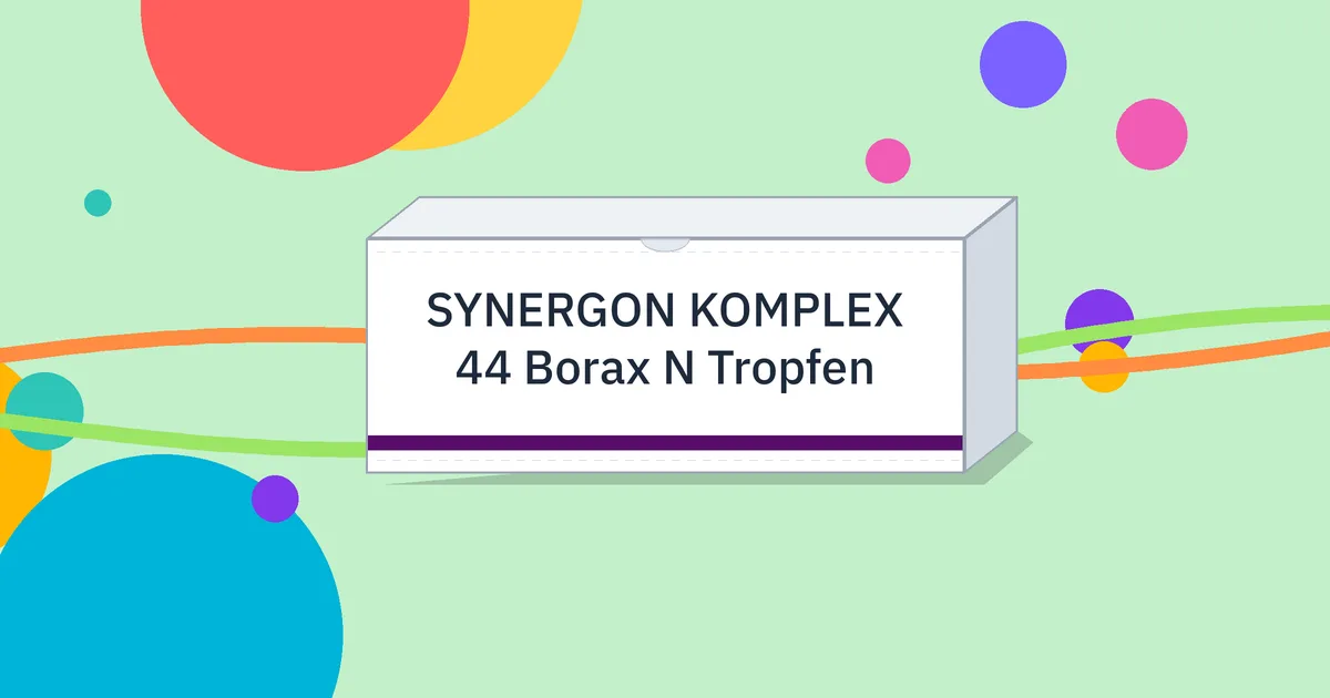 Symbolbild: Packung mit der Aufschrift SYNERGON KOMPLEX 44 Borax N Tropfen (PZN 04905293) – Verfügbarkeit und Bezug in Apotheken in Frankfurt am Main