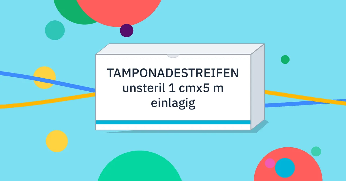 Symbolbild: Packung mit der Aufschrift TAMPONADESTREIFEN unsteril 1 cmx5 m einlagig (PZN 07402575) – Verfügbarkeit und Bezug in Apotheken in Frankfurt am Main
