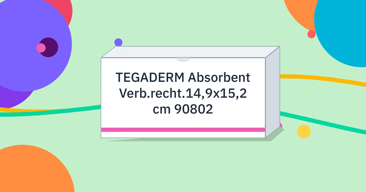 Symbolbild: Packung mit der Aufschrift TEGADERM Absorbent Verb.recht.14,9x15,2 cm 90802 (PZN 17983248) – Verfügbarkeit und Bezug in Apotheken in Frankfurt am Main
