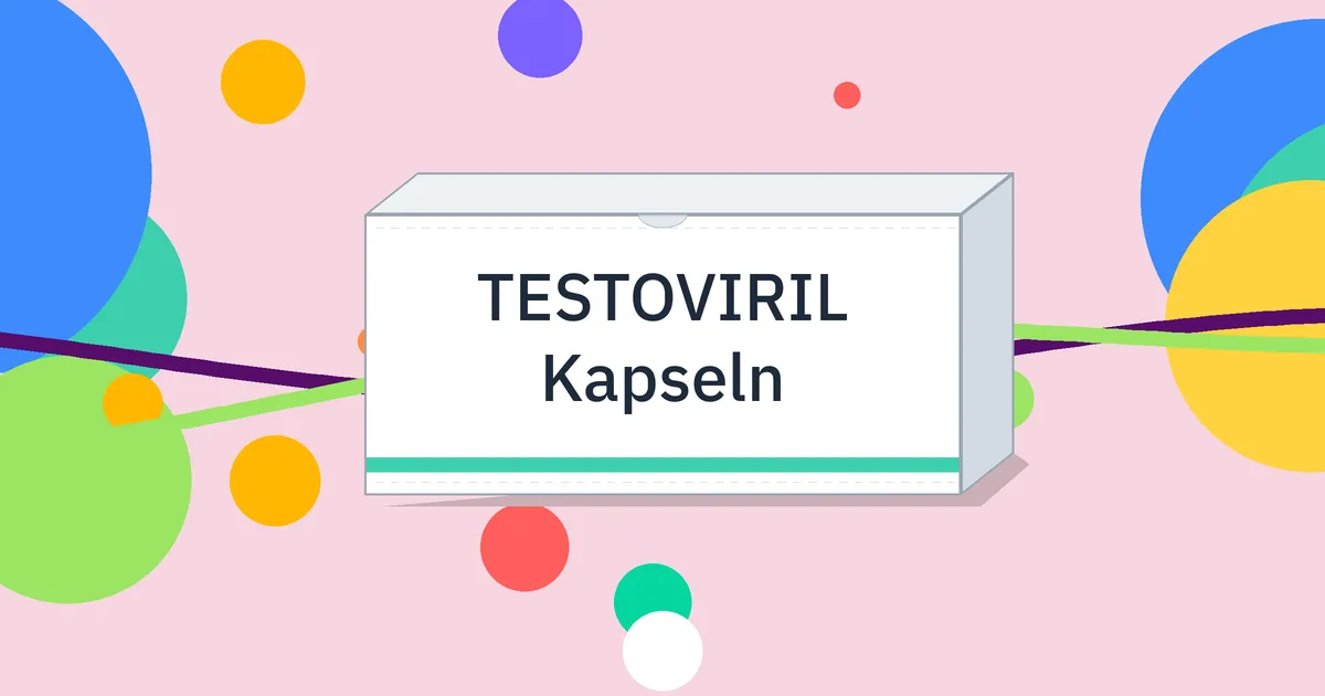 Symbolbild: Packung mit der Aufschrift TESTOVIRIL Kapseln (PZN 15434342) – Verfügbarkeit und Bezug in Apotheken in Frankfurt am Main