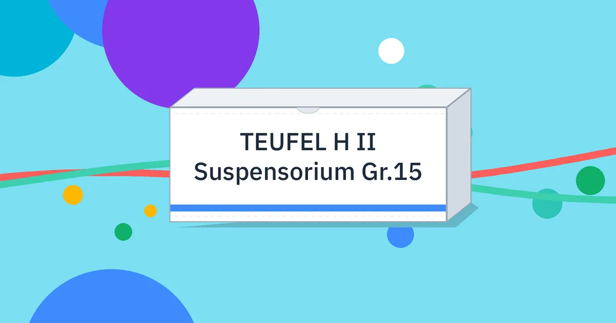 Symbolbild: Packung mit der Aufschrift TEUFEL H II Suspensorium Gr.15 (PZN 02299291) – Verfügbarkeit und Bezug in Apotheken in Frankfurt am Main