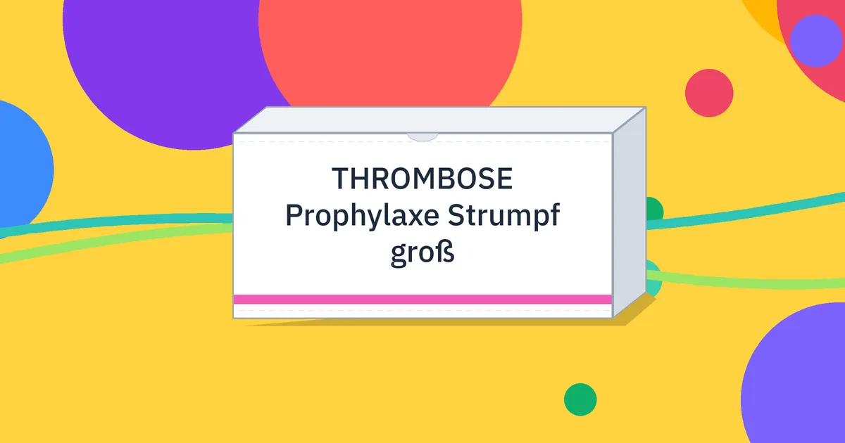 Symbolbild: Packung mit der Aufschrift THROMBOSE Prophylaxe Strumpf groß (PZN 03480302) – Verfügbarkeit und Bezug in Apotheken in Frankfurt am Main