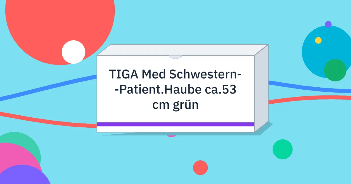 Symbolbild: Packung mit der Aufschrift TIGA Med Schwestern--Patient.Haube ca.53 cm grün (PZN 06916527) – Verfügbarkeit und Bezug in Apotheken in Frankfurt am Main