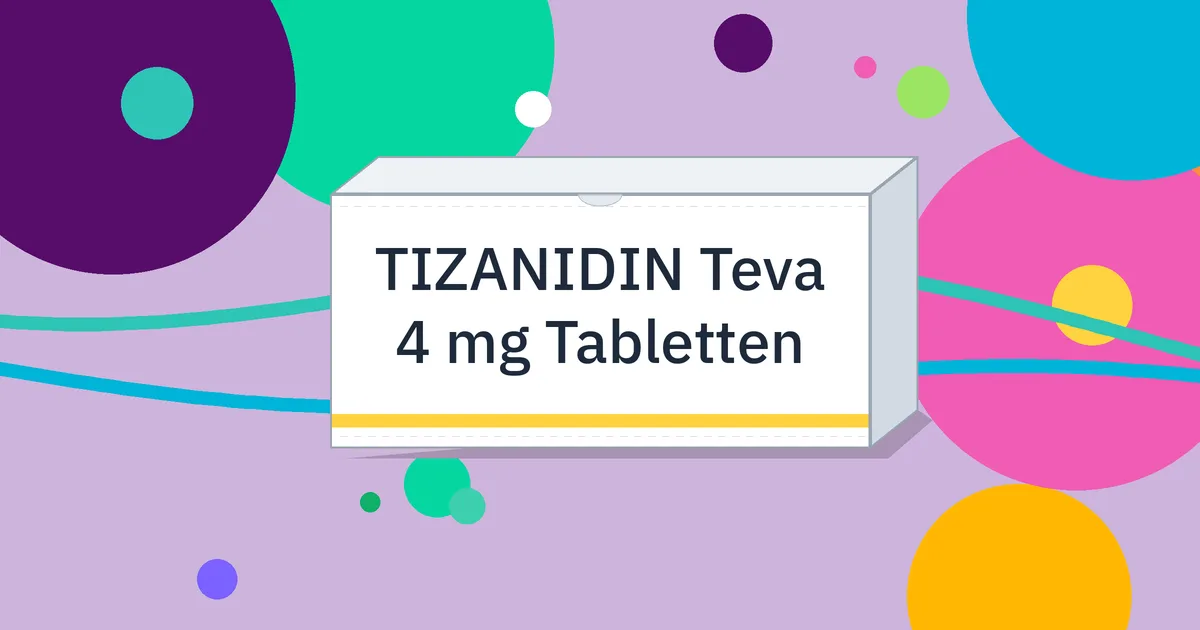 Symbolbild: Packung mit der Aufschrift TIZANIDIN Teva 4 mg Tabletten (PZN 06681219) – Verfügbarkeit und Bezug in Apotheken in Frankfurt am Main