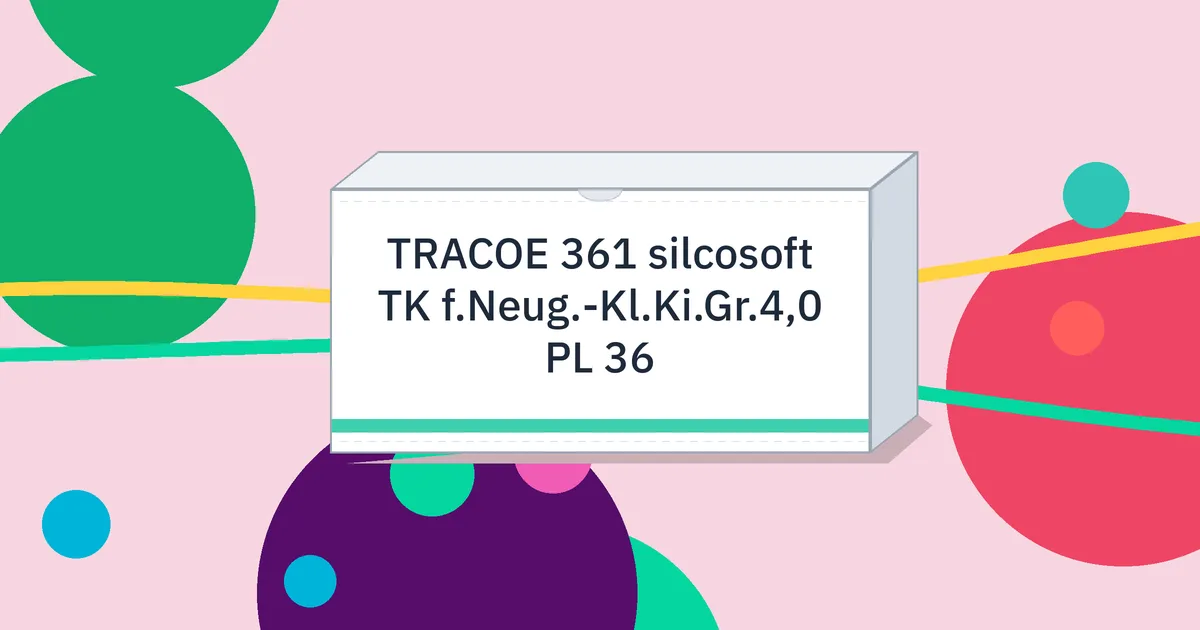 Symbolbild: Packung mit der Aufschrift TRACOE 361 silcosoft TK f.Neug.-Kl.Ki.Gr.4,0 PL 36 (PZN 14313814) – Verfügbarkeit und Bezug in Apotheken in Frankfurt am Main