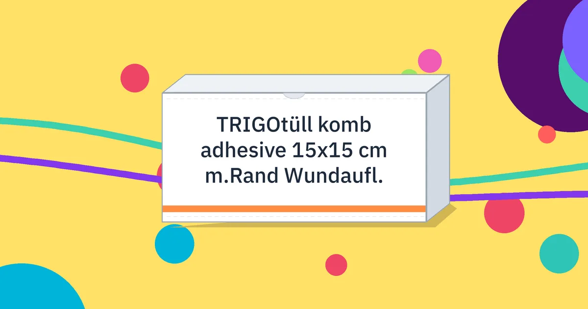 Symbolbild: Packung mit der Aufschrift TRIGOtüll komb adhesive 15x15 cm m.Rand Wundaufl. (PZN 20343110) – Verfügbarkeit und Bezug in Apotheken in Frankfurt am Main