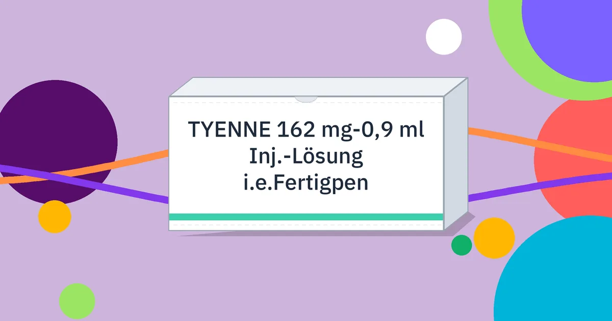 Symbolbild: Packung mit der Aufschrift TYENNE 162 mg-0,9 ml Inj.-Lösung i.e.Fertigpen (PZN 19248234) – Verfügbarkeit und Bezug in Apotheken in Frankfurt am Main
