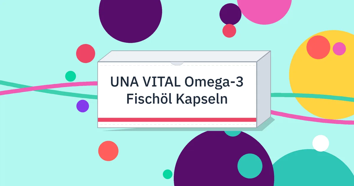 Symbolbild: Packung mit der Aufschrift UNA VITAL Omega-3 Fischöl Kapseln (PZN 14165673) – Verfügbarkeit und Bezug in Apotheken in Frankfurt am Main