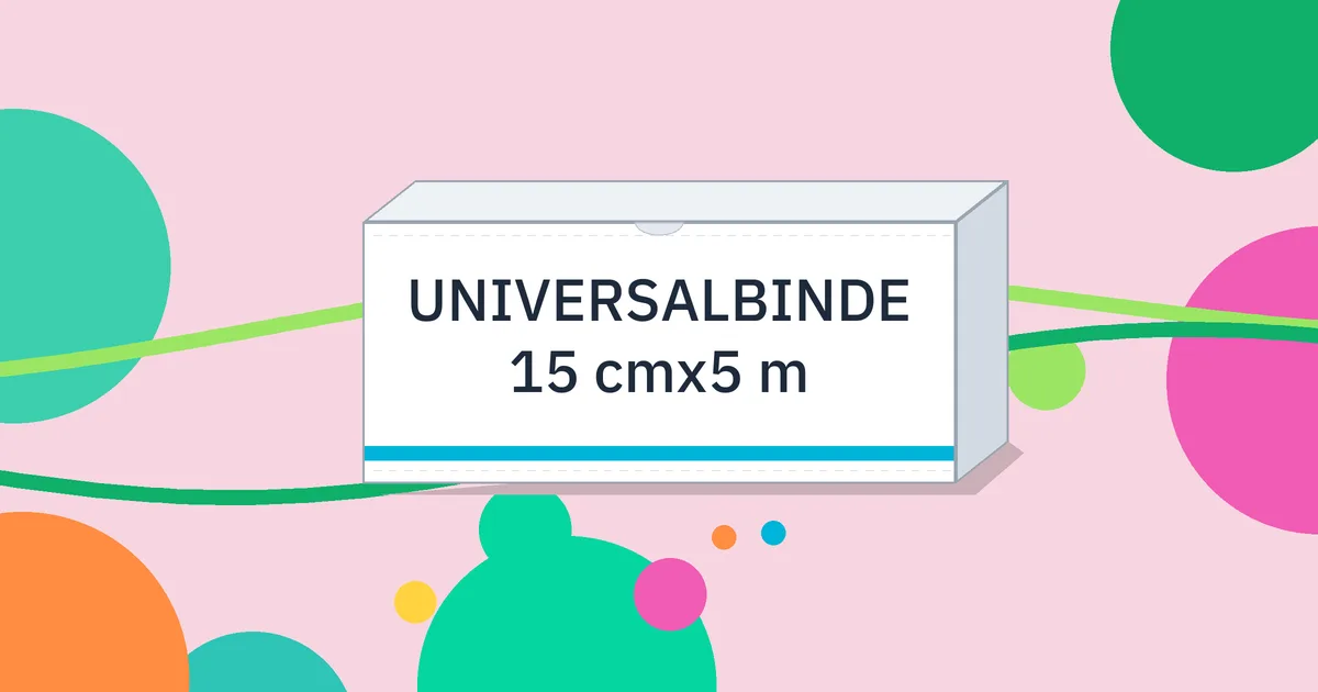 Symbolbild: Packung mit der Aufschrift UNIVERSALBINDE 15 cmx5 m (PZN 07095558) – Verfügbarkeit und Bezug in Apotheken in Frankfurt am Main