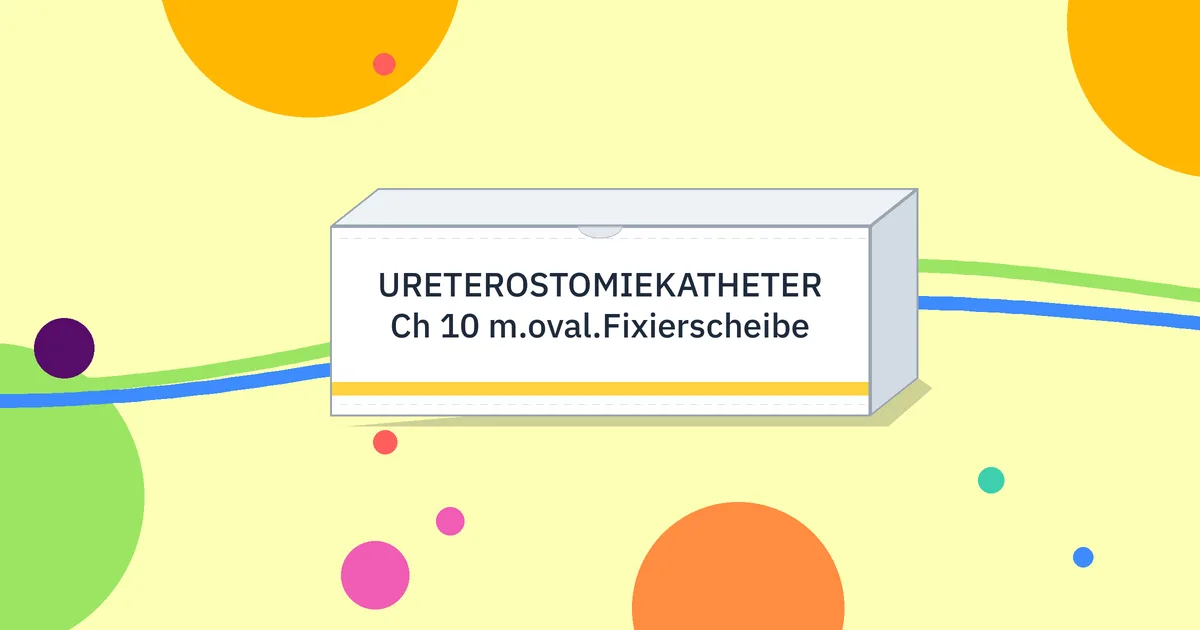 Symbolbild: Packung mit der Aufschrift URETEROSTOMIEKATHETER Ch 10 m.oval.Fixierscheibe (PZN 17508978) – Verfügbarkeit und Bezug in Apotheken in Frankfurt am Main