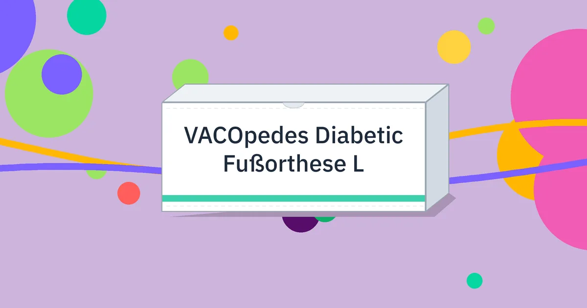 Symbolbild: Packung mit der Aufschrift VACOpedes Diabetic Fußorthese L (PZN 18350947) – Verfügbarkeit und Bezug in Apotheken in Frankfurt am Main
