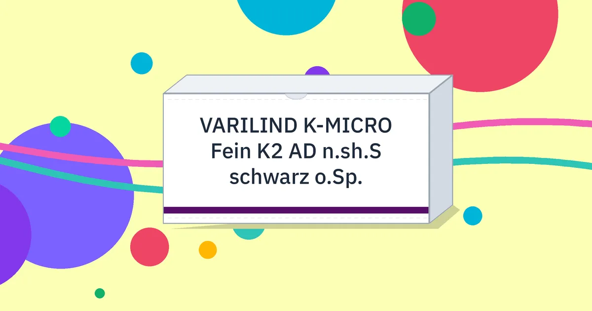 Symbolbild: Packung mit der Aufschrift VARILIND K-MICRO Fein K2 AD n.sh.S schwarz o.Sp. (PZN 20559092) – Verfügbarkeit und Bezug in Apotheken in Frankfurt am Main