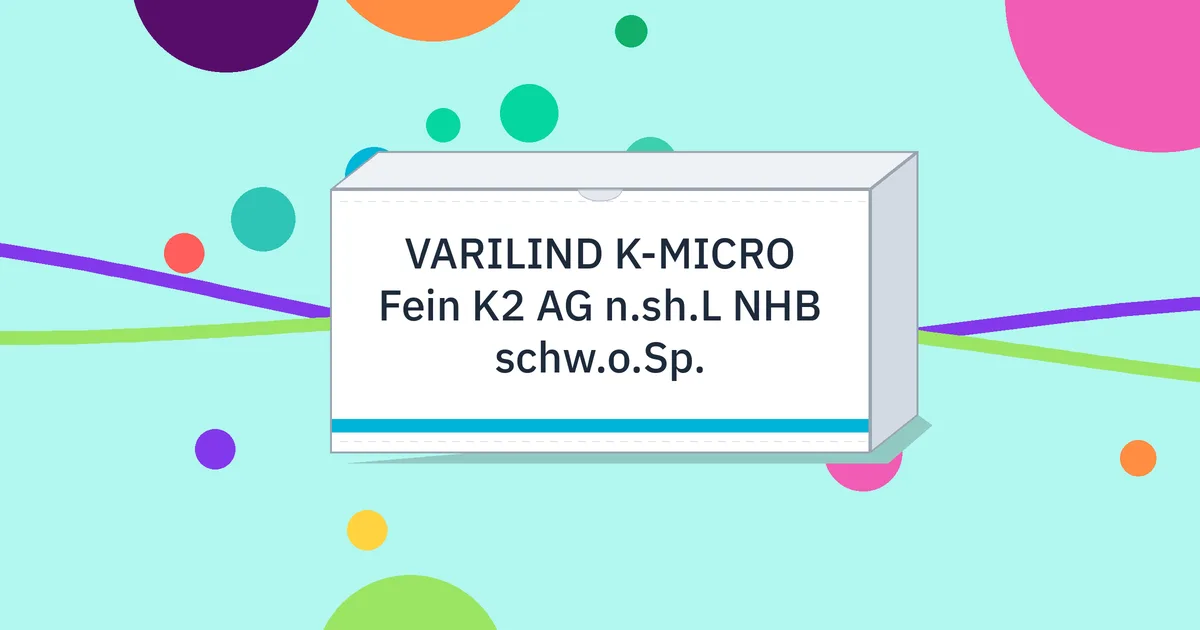 Symbolbild: Packung mit der Aufschrift VARILIND K-MICRO Fein K2 AG n.sh.L NHB schw.o.Sp. (PZN 20556722) – Verfügbarkeit und Bezug in Apotheken in Frankfurt am Main