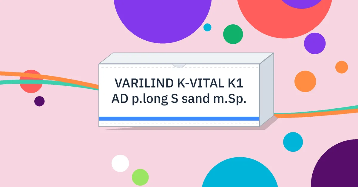 Symbolbild: Packung mit der Aufschrift VARILIND K-VITAL K1 AD p.long S sand m.Sp. (PZN 20565951) – Verfügbarkeit und Bezug in Apotheken in Frankfurt am Main