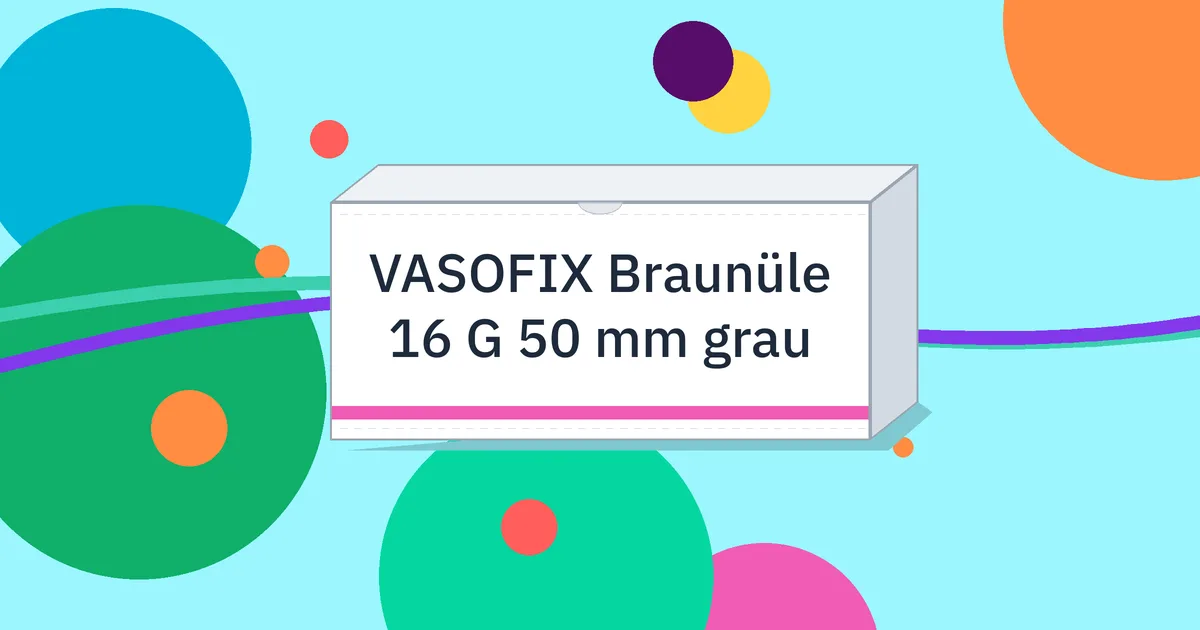 Symbolbild: Packung mit der Aufschrift VASOFIX Braunüle 16 G 50 mm grau (PZN 00328924) – Verfügbarkeit und Bezug in Apotheken in Frankfurt am Main