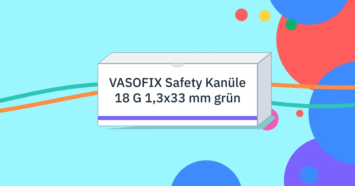 Symbolbild: Packung mit der Aufschrift VASOFIX Safety Kanüle 18 G 1,3x33 mm grün (PZN 00198143) – Verfügbarkeit und Bezug in Apotheken in Frankfurt am Main