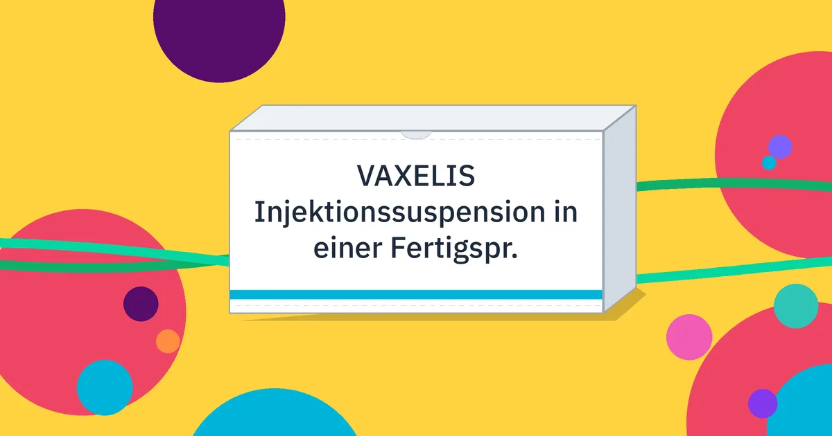 Symbolbild: Packung mit der Aufschrift VAXELIS Injektionssuspension in einer Fertigspr. (PZN 15320673) – Verfügbarkeit und Bezug in Apotheken in Frankfurt am Main