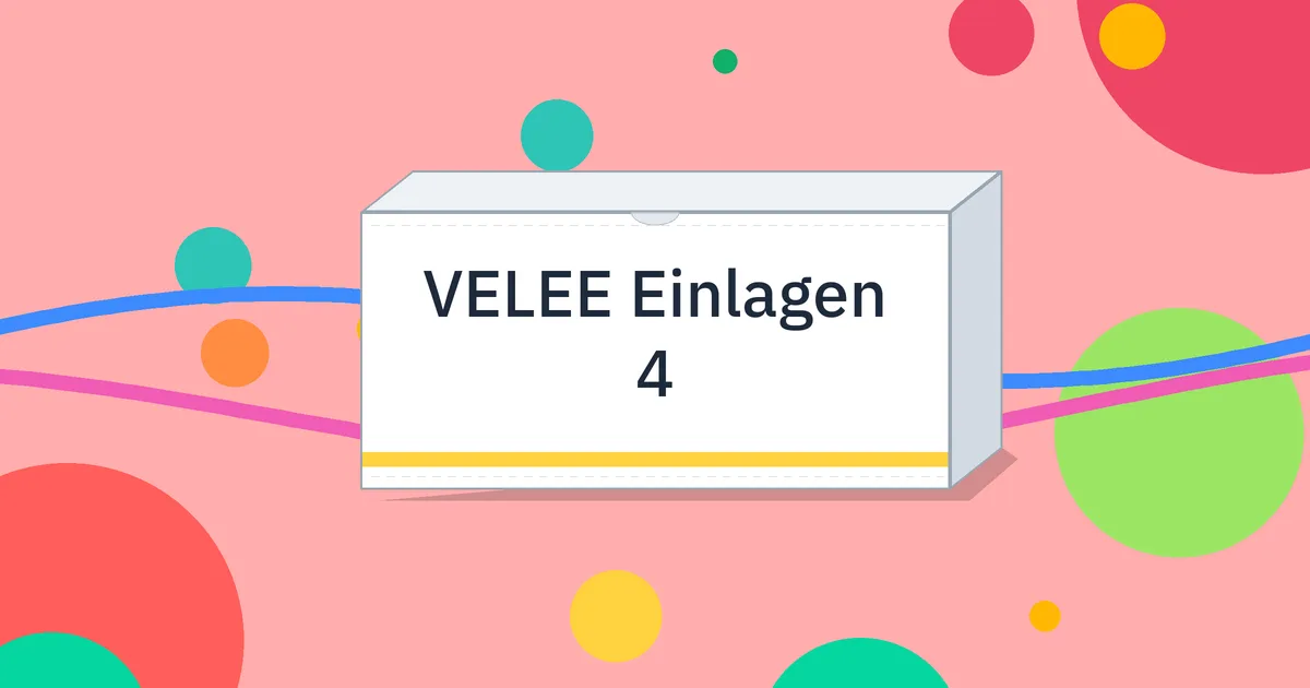 Symbolbild: Packung mit der Aufschrift VELEE Einlagen 4 (PZN 20340264) – Verfügbarkeit und Bezug in Apotheken in Frankfurt am Main