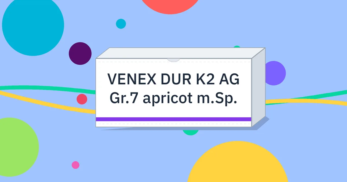 Symbolbild: Packung mit der Aufschrift VENEX DUR K2 AG Gr.7 apricot m.Sp. (PZN 03213759) – Verfügbarkeit und Bezug in Apotheken in Frankfurt am Main