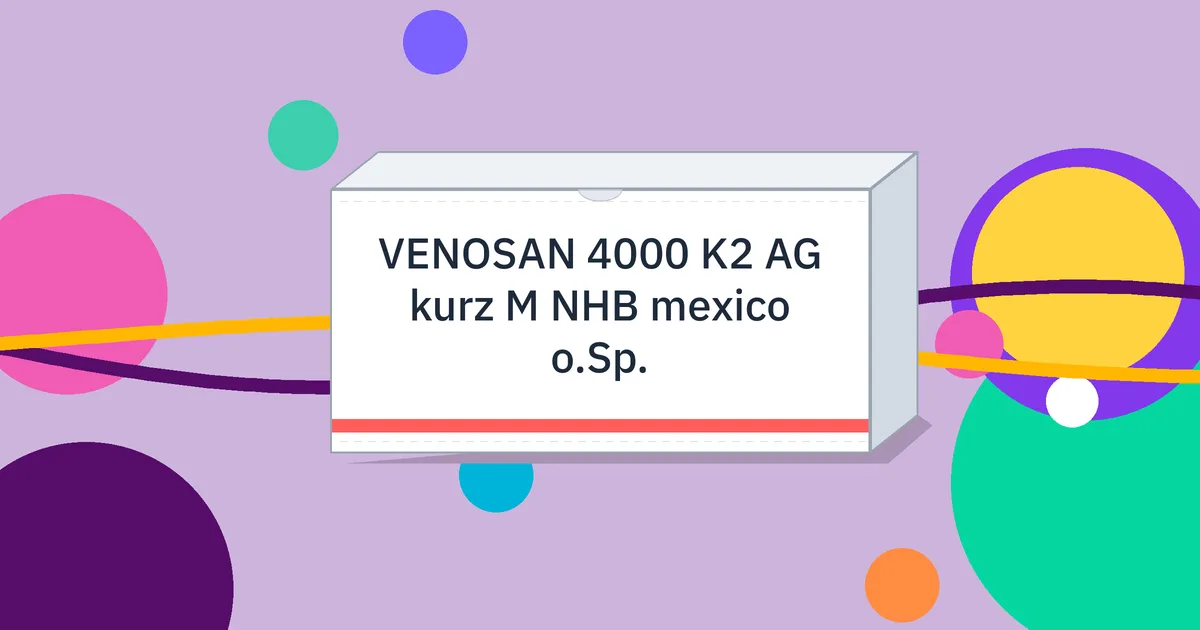 Symbolbild: Packung mit der Aufschrift VENOSAN 4000 K2 AG kurz M NHB mexico o.Sp. (PZN 14424614) – Verfügbarkeit und Bezug in Apotheken in Frankfurt am Main
