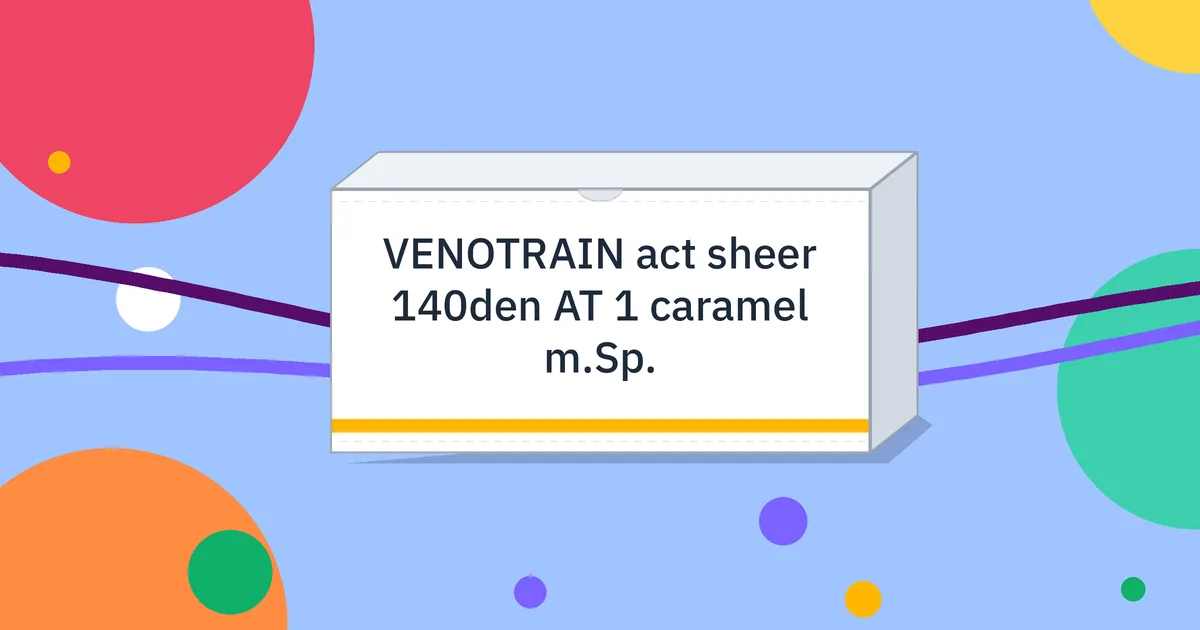Symbolbild: Packung mit der Aufschrift VENOTRAIN act sheer 140den AT 1 caramel m.Sp. (PZN 16207022) – Verfügbarkeit und Bezug in Apotheken in Frankfurt am Main