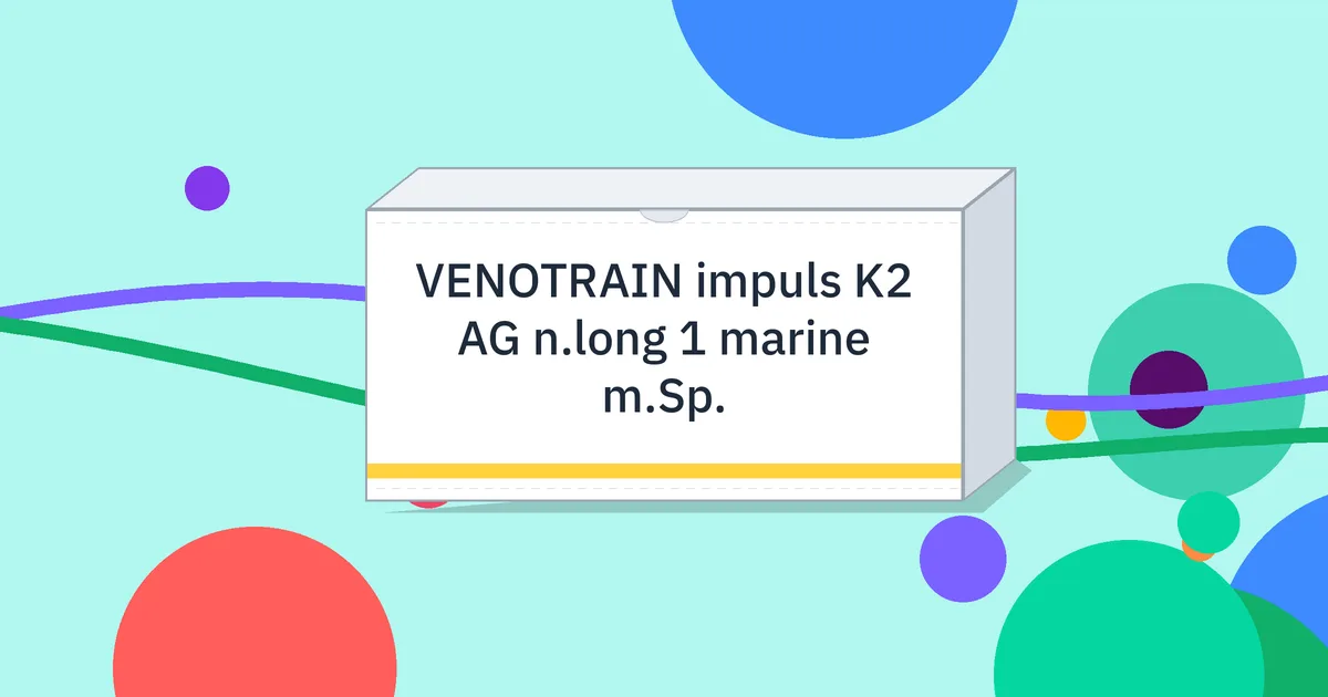 Symbolbild: Packung mit der Aufschrift VENOTRAIN impuls K2 AG n.long 1 marine m.Sp. (PZN 15211725) – Verfügbarkeit und Bezug in Apotheken in Frankfurt am Main