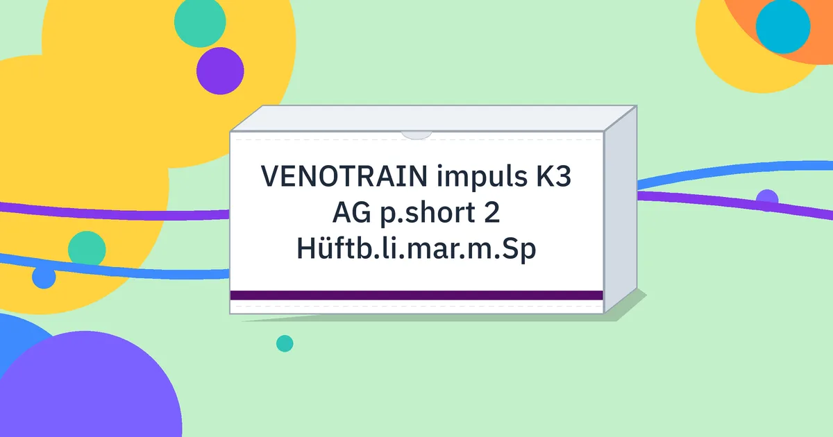 Symbolbild: Packung mit der Aufschrift VENOTRAIN impuls K3 AG p.short 2 Hüftb.li.mar.m.Sp (PZN 15220061) – Verfügbarkeit und Bezug in Apotheken in Frankfurt am Main
