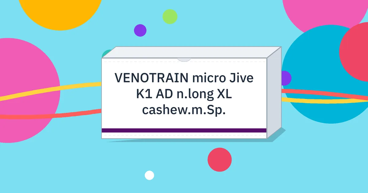 Symbolbild: Packung mit der Aufschrift VENOTRAIN micro Jive K1 AD n.long XL cashew.m.Sp. (PZN 20768269) – Verfügbarkeit und Bezug in Apotheken in Frankfurt am Main