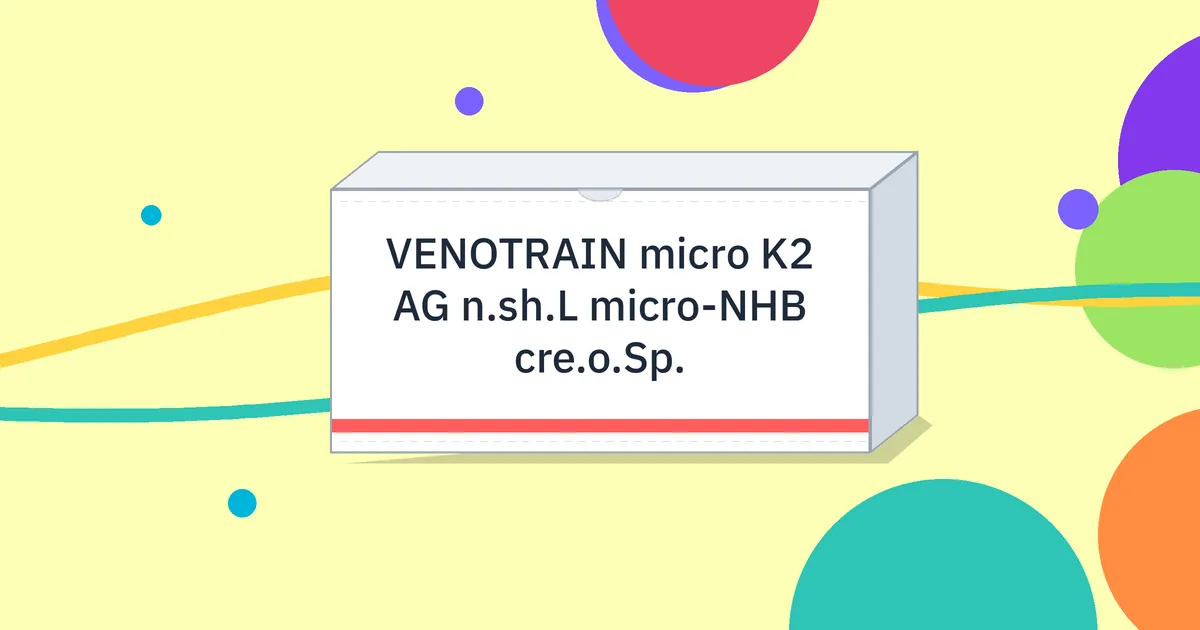 Symbolbild: Packung mit der Aufschrift VENOTRAIN micro K2 AG n.sh.L micro-NHB cre.o.Sp. (PZN 16065094) – Verfügbarkeit und Bezug in Apotheken in Frankfurt am Main
