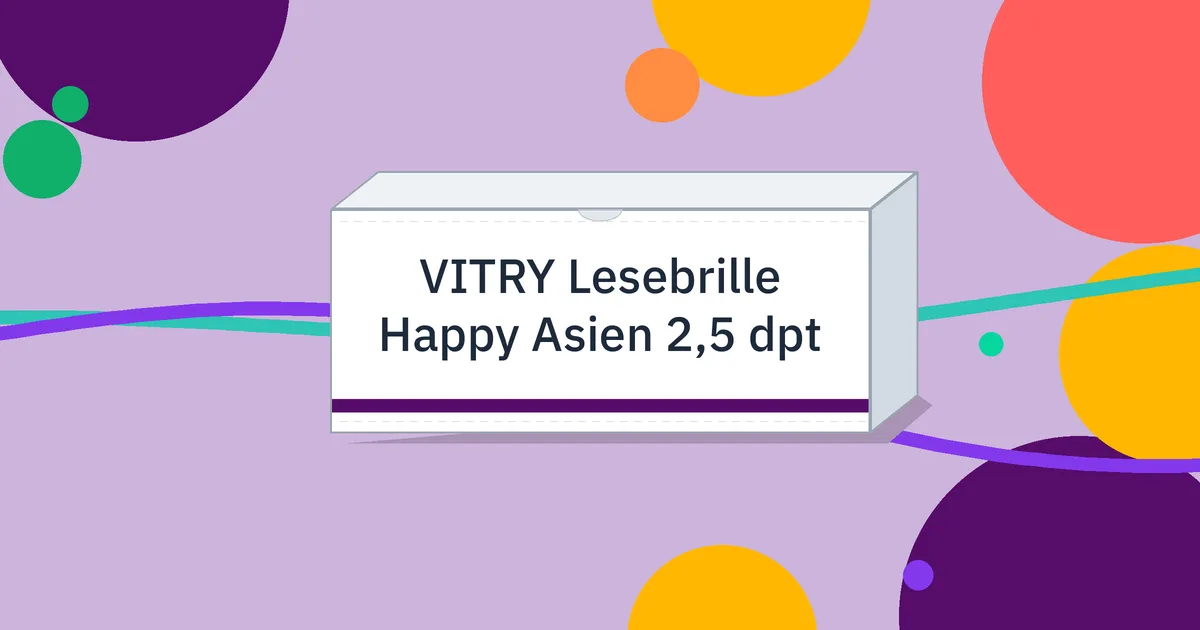 Symbolbild: Packung mit der Aufschrift VITRY Lesebrille Happy Asien 2,5 dpt (PZN 13826492) – Verfügbarkeit und Bezug in Apotheken in Frankfurt am Main