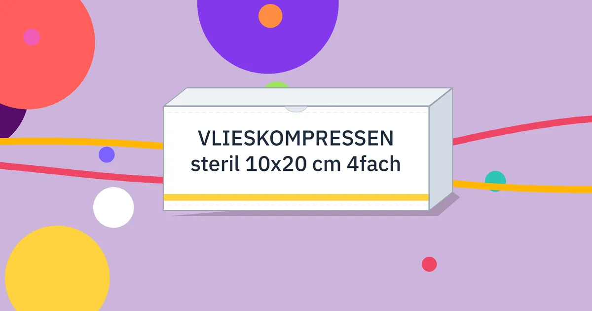 Symbolbild: Packung mit der Aufschrift VLIESKOMPRESSEN steril 10x20 cm 4fach (PZN 18020776) – Verfügbarkeit und Bezug in Apotheken in Frankfurt am Main