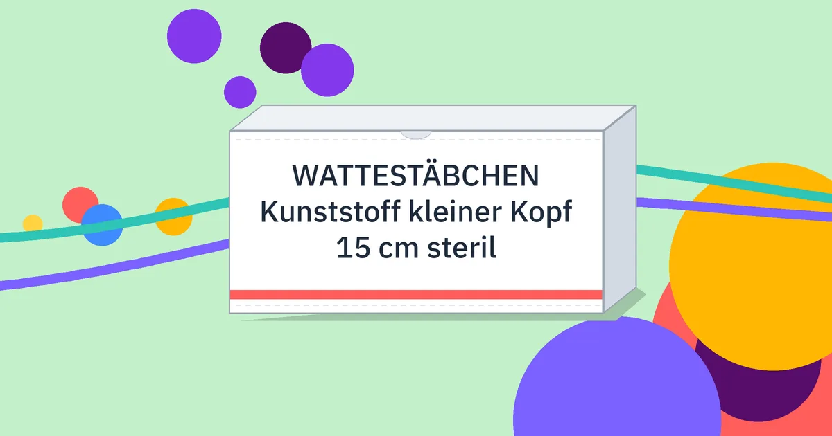 Symbolbild: Packung mit der Aufschrift WATTESTÄBCHEN Kunststoff kleiner Kopf 15 cm steril (PZN 10125286) – Verfügbarkeit und Bezug in Apotheken in Frankfurt am Main